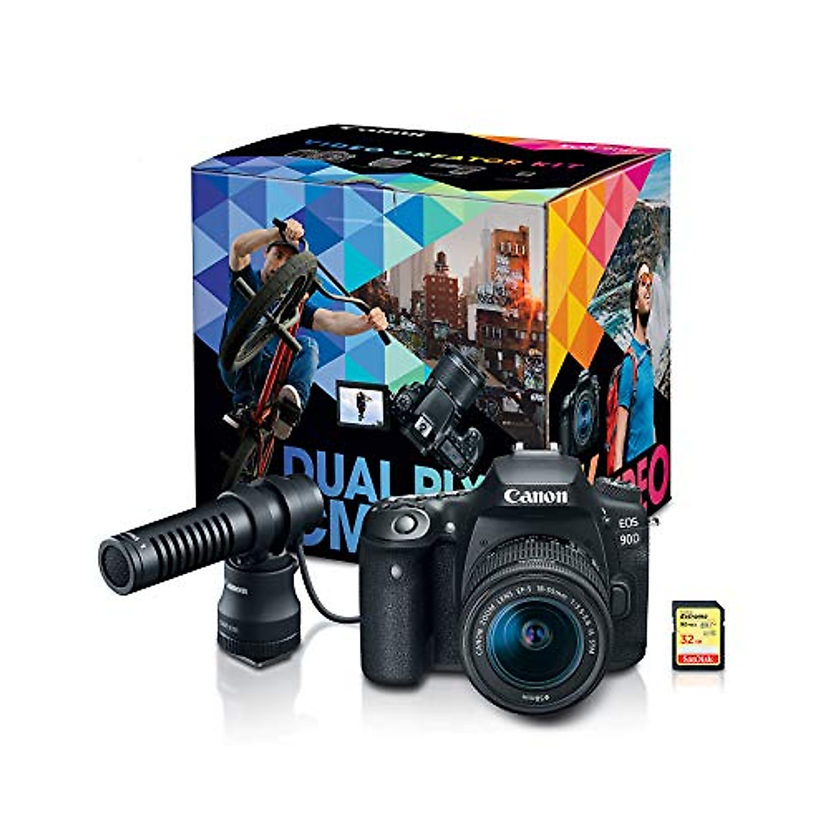 Canon DSLR Camera [EOS 90D] | Vlogging Video Creator Kit with Stereo Microphone DM-E100, 32GB SDHC Memory Card and Windscreen Accessory for Outdoor Recording
