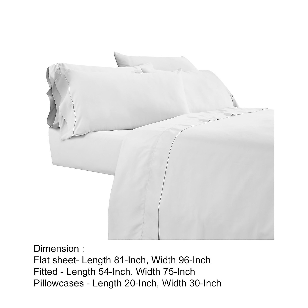 Benjara Bed Myla 4 Piece Full Size Sheet Set, Stitched, Elastic, Silky White Microfiber