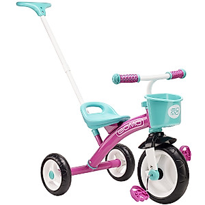 GOMO Kids Tricycles for 1-6 Year Olds, Big Wheels Toddler Bike with Push Handle (Pink/Teal)