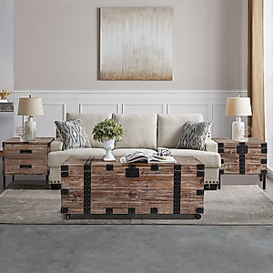 Mesnt Storage Cabinet for Bedroom, Antique Wood Gray Trunk Table and Side Table with Large Storage Dress Up Your Living Room