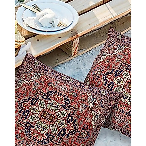 Outdoor Pillow Covers Waterproof, Native American Indian, Decorative Square Throw Pillowcases Patio Cushion Covers for Tent/Garden, 16" x 16" 2 Pack, Abstract Antique Traditional European Luxury