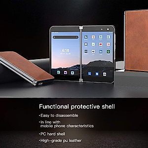 Feitenn Leather Slim Case for Microsoft Surface Duo Case 2020, Lightweight Folio Thin PU Leather Cover Durable Protective Bumper Shockproof Defender Shell for Microsoft Surface Duo 8.1" 2020 - Brown