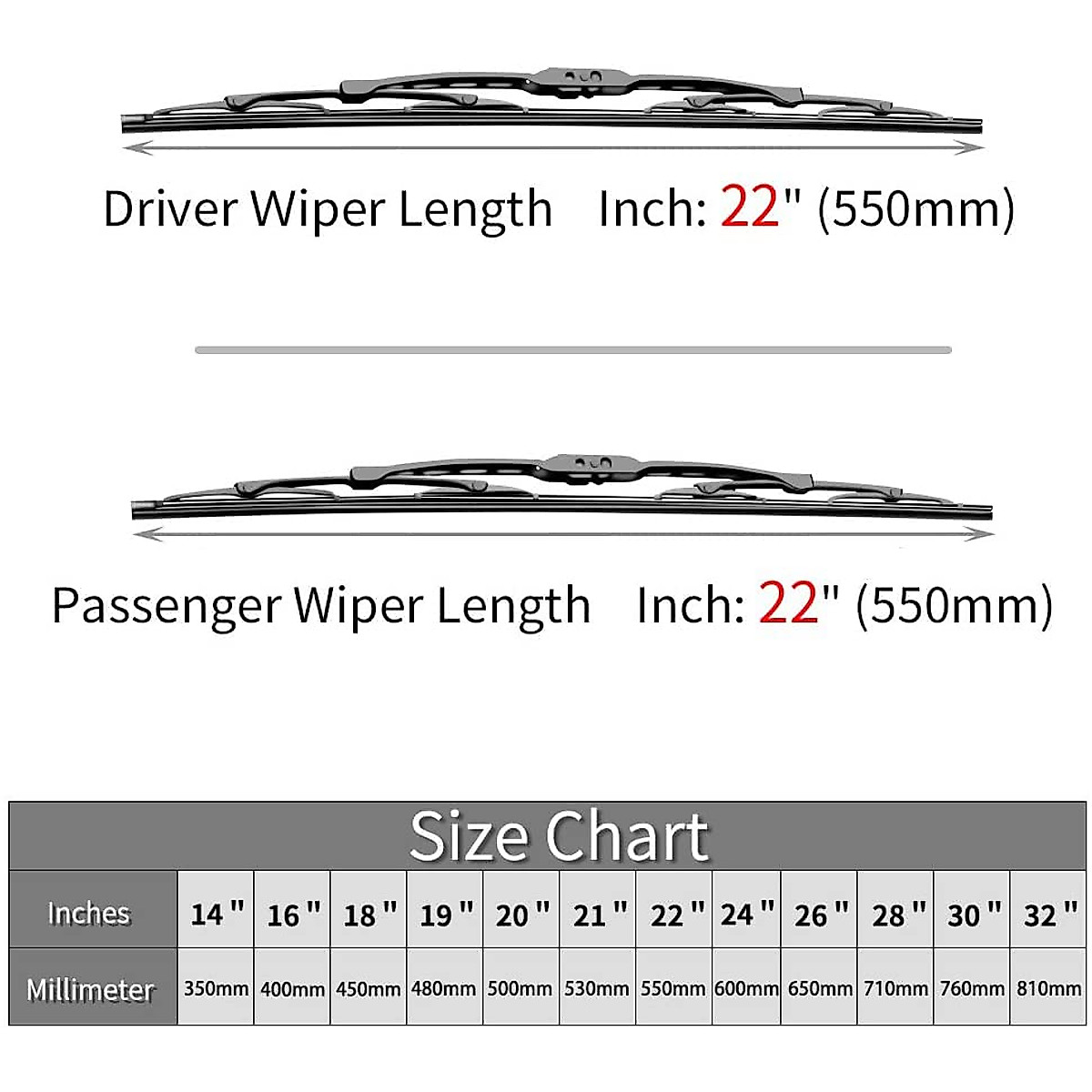Replacement for Ford F150 F250 F350 F450 F550 Windshield Wiper Blades - 22"+22" Front Window Wiper - fit 2009-2018 Vehicles - OTUAYAUTO Factory Aftermarket