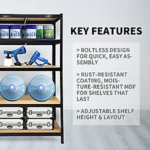 Xinng Heavy Duty Shelving Unit 5 Tier Steel Metal Industrial Shelving Rack for Garage Sheds Storage 875KG Capacity Boltless Easy Assemble Height Adjustable Shelves 29.5" W x 11.8" D x 66.9" H Black