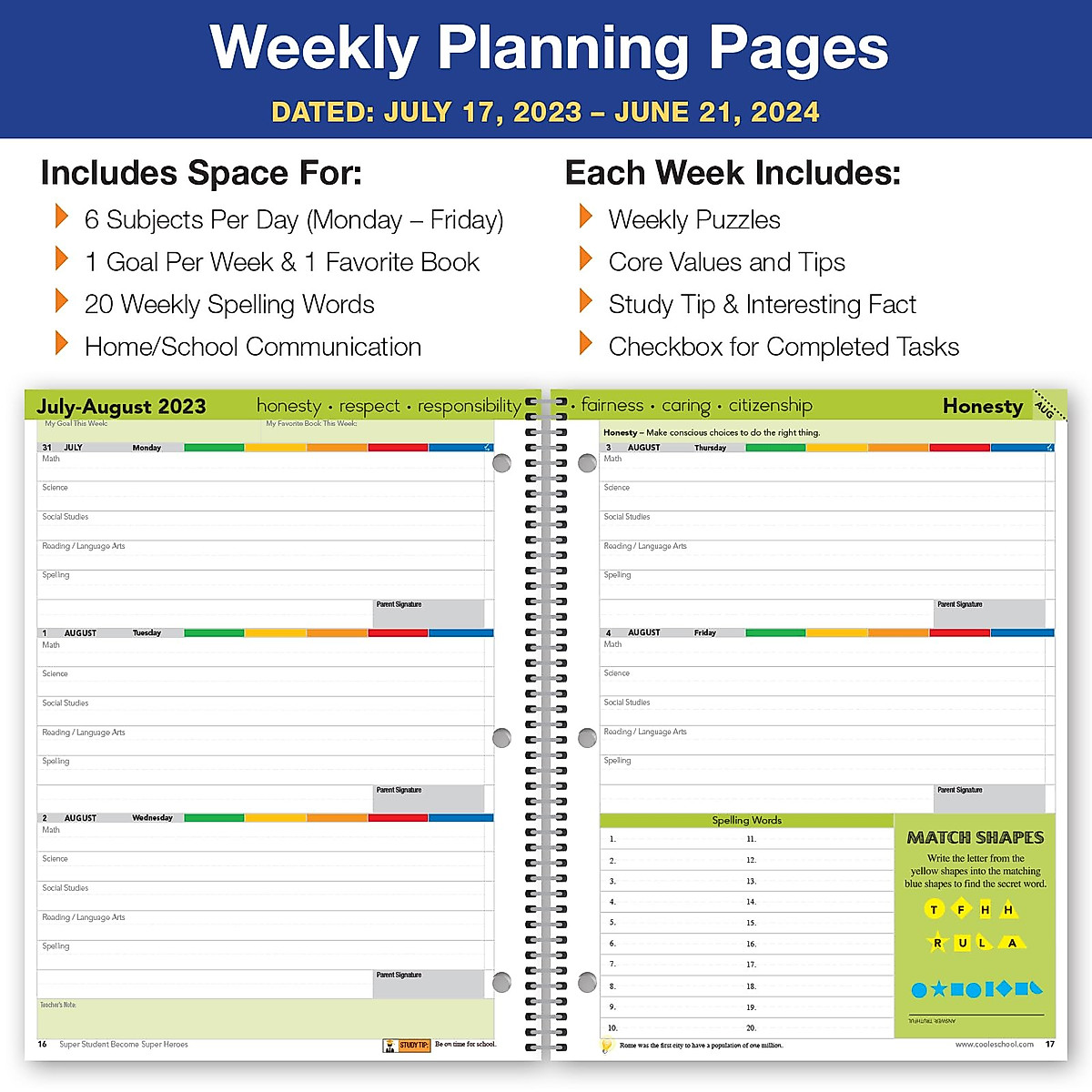 Coole School 2023-2024 Elementary Student Planner - 8.5" x 11" - Start Off On The Right Foot - Durable Poly Plastic Cover