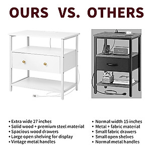Edbuosy 2 Sets 27 inch Nightstand Side Table with 1 Layer of Wooden Drawers，Nightstand with Charging Station,End Table Bedside Table with USB Ports and Outlets