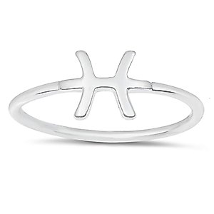 High Polish Pisces Zodiac Ring New .925 Sterling Silver Band Size 7