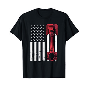 Car Enthusiast American Flag Piston Muscle Car T-Shirt T-Shirt