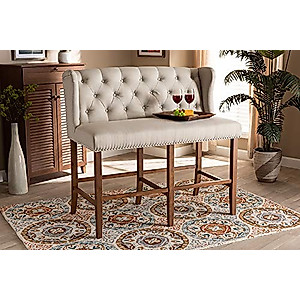 Baxton Studio Alira Beige Upholstered Walnut Finished Bar Stool Bench