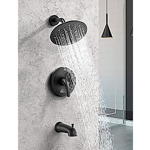 EMBATHER Shower System with Valve, 9-Inch Tub and Shower Faucet Set (Rough-in Valve Included) with 9'' Large Rain Shower Head and Tub Spout, Single-Handle Tub and Shower Trim Kit, Matte Black