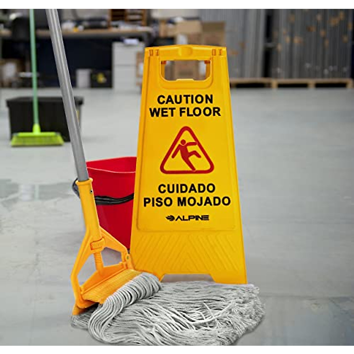 Alpine Industries Commercial Quick-Change Mop Handle - Professional Mopping Tube with Metal Gripper for Rags - Heavy Duty Stick & Mop Head Replacement Holder - Fiberglass (Pack of 3)