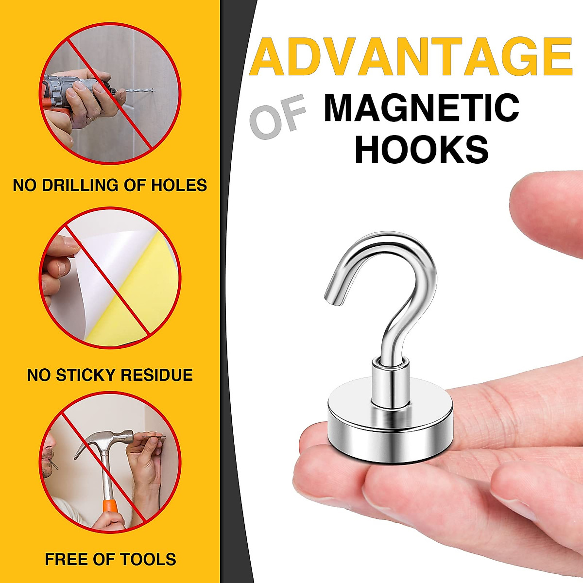 DIYMAG Magnetic Hooks, 25Lbs Strong Heavy Duty Cruise Magnet S-Hooks for Classroom, Fridge, Hanging, Cabins, Grill, Kitchen, Garage, Workplace and Office etc, (6 Pack-Silver),Screw in Hooks