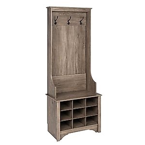 Prepac Narrow Hall Tree with 9 Shoe Cubbies, Drifted Gray