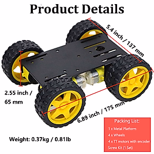 Professional 4WD Robot Smart Car Chassis Kit C101 with Speed Encoder TT Motor, Metal Wheeled Robotic Model Sciences Experiment Platform for Arduino/Raspberry Pie/Microbit STEAM Competition