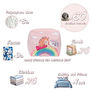 Yoweenton Pink Bean Bag Chair for Girls Decorations, Stuffed Animal Storage, Chairs for Kids, Medium Size,Velvet Extra Soft Cover Only