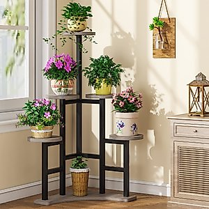 Tribesigns Corner Plant Stand Indoor, 6 Tiered Plant Shelf Flower Stand, Tall Multiple Potted Plant Holder Rack Planter Organizer for Living Room Balcony Garden, Gray and Black