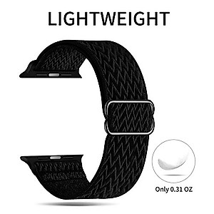 OHCBOOGIE Stretchy Solo Loop Strap Compatible with Apple Watch Bands 38mm 40mm 41mm,Adjustable Stretch Braided Elastics Weave Nylon Women Men for iWatch Series 8/7/6/5/4/3/2/1 SE Ultra,Black