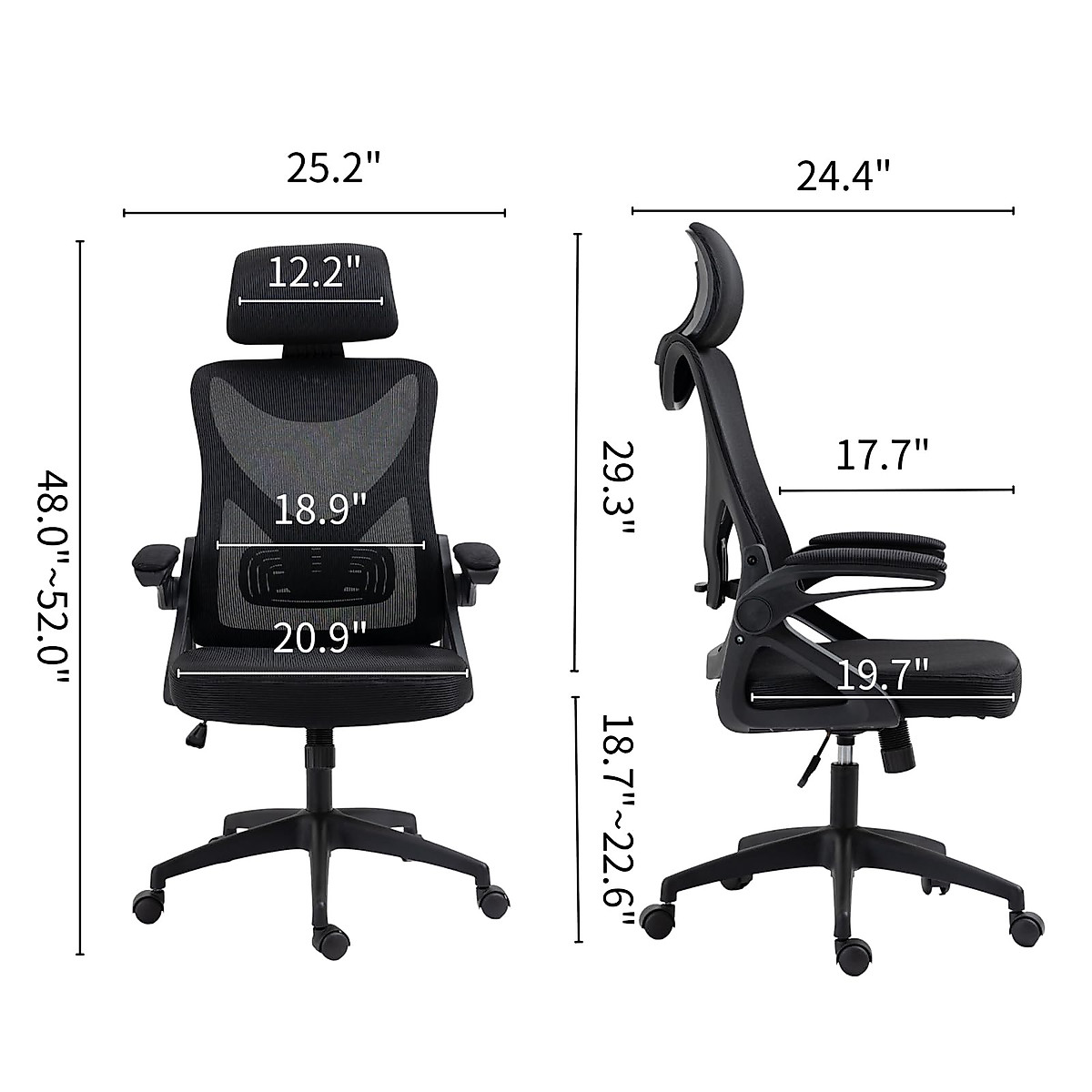 Ergonomic Office Desk Chair with Wheels High Back Computer Task Chair Home Mesh Swivel Desk Chair with Adjustable Back Height Flip up Arms Lumbar Support Headrest for Home/Study/Working