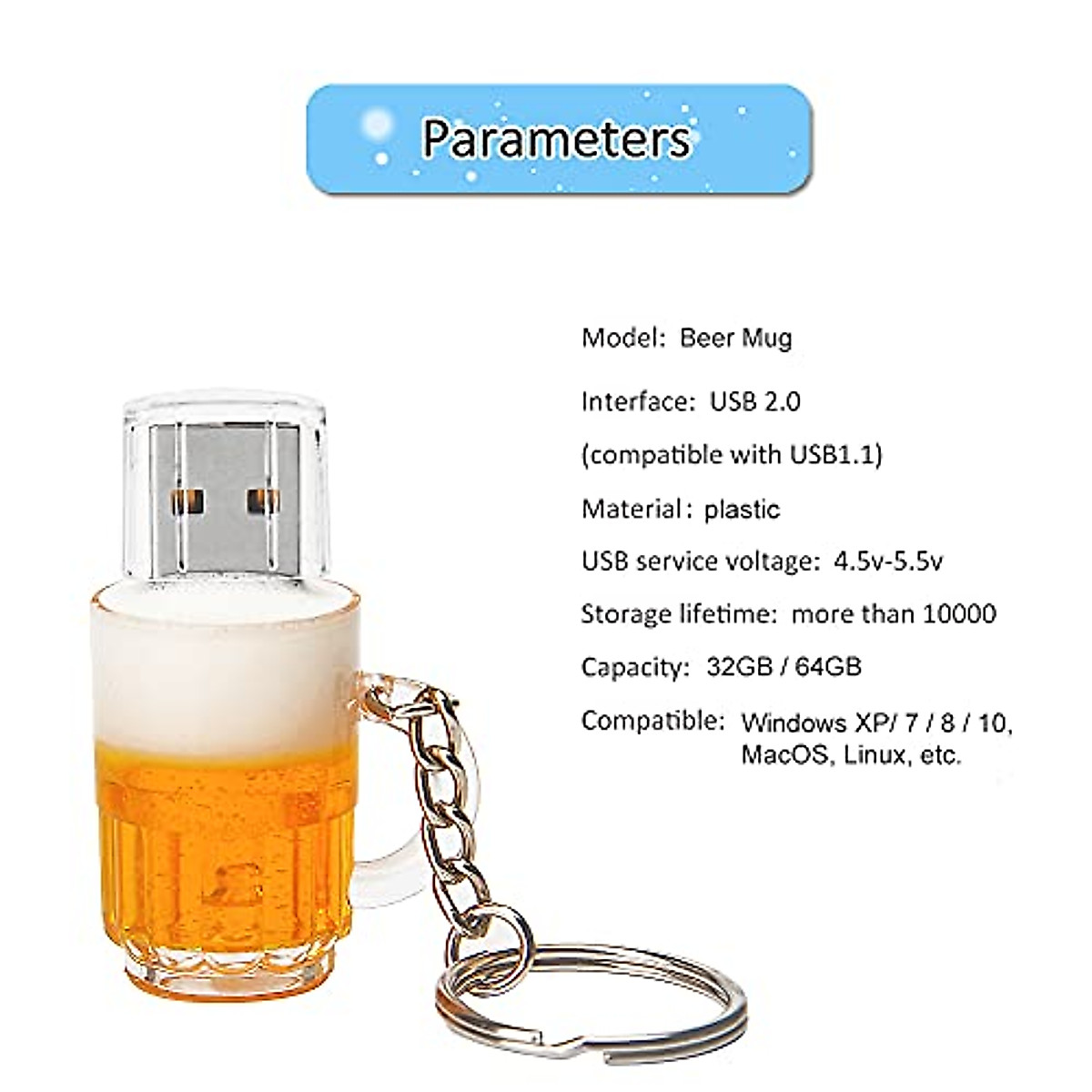 USB Flash Drive 32GB Cute Beer Mug Shaped USB Drive Thumb Drives USB 2.0 Memory Stick for External Data Storage