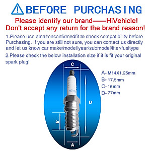 HiVehicle V7425 Spark Plugs – Replacement of #3951 TR55 (6 Pack)