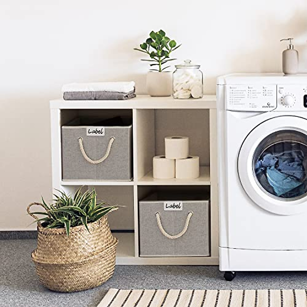 LoforHoney Home Bundle- Storage Bins with Cotton Rope Handles, Light Gray, Large 4-Pack & XLarge 2-Pack