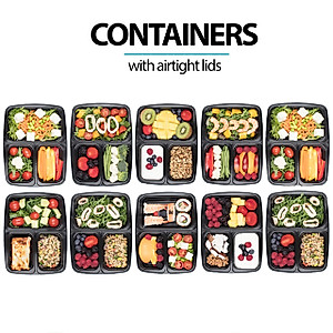 Igluu Meal Prep Containers [10 pack] 3 Compartment with Airtight Lids - Plastic Food Storage Bento Box - BPA Free - Reusable Lunch Boxes - Microwavable, Freezer and Dishwasher Safe (32 oz)