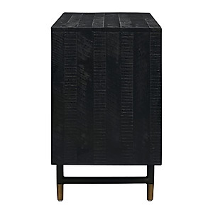 TOV Furniture The The Gatsby Collection Art Deco Brass Dark Acacia Wood Buffet Table with Tempered Glass Doors,