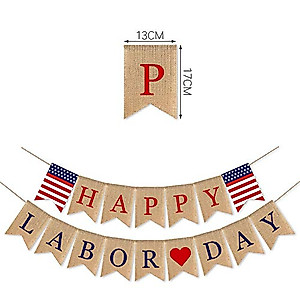 SWYOUN Burlap Happy Labor Day Banner Mantel Fireplace Supplies Bunting Garland Decoration