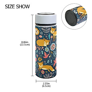ZZKKO Animal Fox Vacuum Insulated Stainless Steel Water Bottle, Forest Thermos Cup Water Bottle Travel Mug BPA Free Double Walled 17 OZ for Outdoor Sports Camping Hiking Cycling