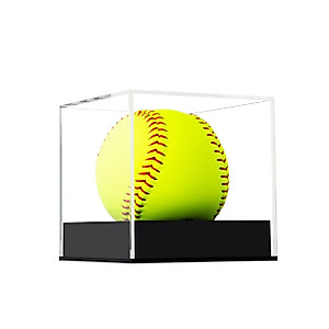 Arcylic Softball Display Case Softball Holder Stand Championship Square Box UV Protected Clear Display Cube for Official 12 Inches Softball Sports Ball Storage Collections