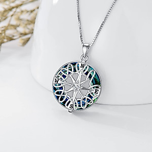 TOUPOP Celtic Compass Necklace Sterling Silver with Blue Circle Crystal Birthday Graduation Christmas Talisman Travel Necklace Inspirational Jewelry Gifts for Women
