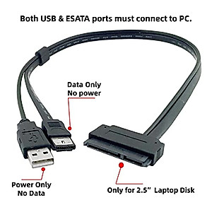 chenyang eSATA to SATA 22Pin Data Transfer Extension Cable with USB 2.0 Power Support 5V Power for 2.5" Hard Disk Drive 50cm