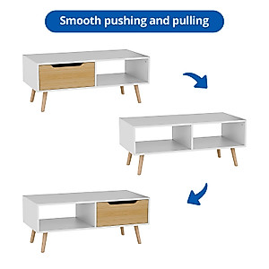 Cozy Castle Modern Coffee Table, Wooden Cocktail Table with Storage, Minimalist Hallway Table, Mid Century Modern Coffee Table for Living Room Apartment Reception, White