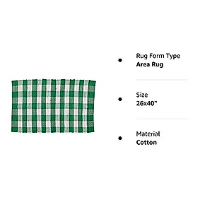 DII Buffalo Check Rug Collection, Hand Dyed Reversible Chindi Rug, 26x40, Green