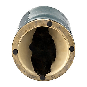 12" Jar with Lid - Modern Ceramic Dark Green and Gold Crackle Design Stoneware - Decorative Jar for Home or Office Accent