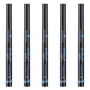 essence | 5-Pack Black Waterproof Superfine Eyeliner Pen | Longlasting & Pigmented Liquid Formula | Glide-on & Precise Application | Felt Tip Applicator | Paraben Free | Cruelty Free
