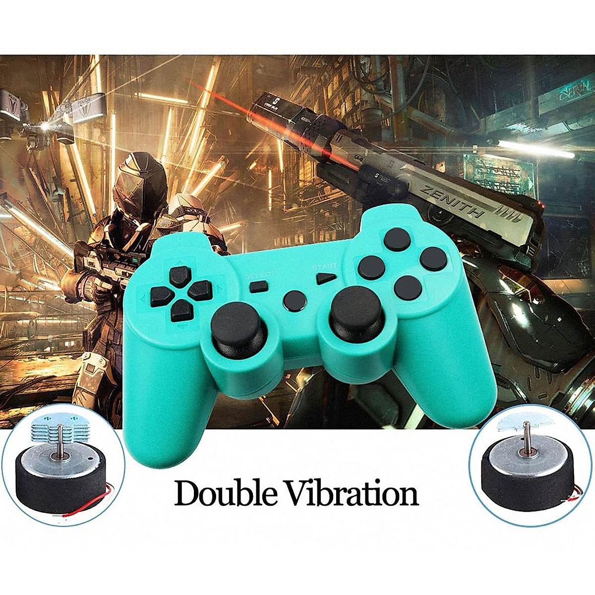 Rzzhgzq 2 Pack PS3 Wireless Controller Playstation 3 Controller Wireless Bluetooth Gamepad with USB Charger Cable for PS3 Console (GRN+ORG)