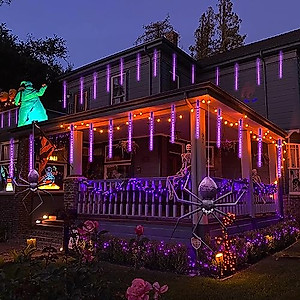 WAKAKA 2 Pack Purple Solar Christmas Lights Outdoor Waterproof, Total 16 Tubes 288 LED Solar Meteor Shower Lights, Falling Rain Lights for Outside Tree Christmas Decorations