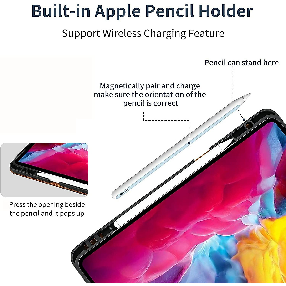 Gexmil Leather Case for iPad Pro 12.9 Inch 6th/5th/4th/3rd Generation 2022/2021/2020/2018 Genuine Leather Folio Cover Shockproof with Pencil Holder,Auto Sleep/Wake,Anti-Slip,Butterfly Pattern