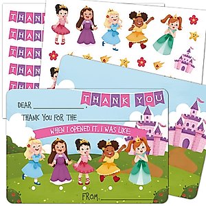 Gooji Colorful Princess Thank-You Cards, 4.25x6, 25 Cards, Customizable