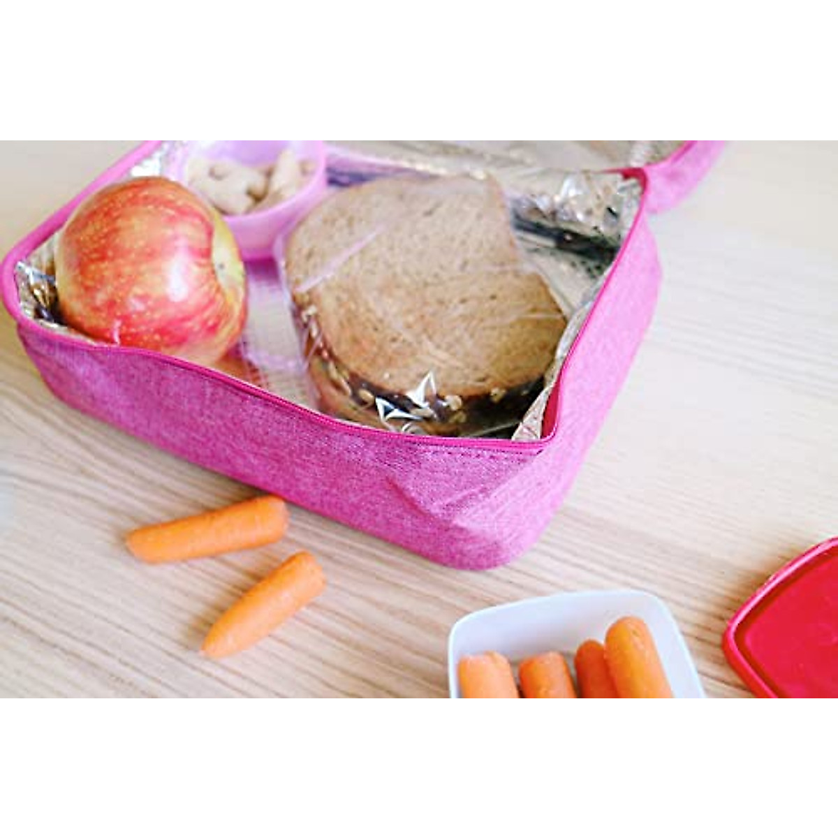 purifyou Classic Insulated Lunch Box - Compact, Easy Wash, Smooth Zipper & Lightweight - Tote Bag & Container, Lunch Bag for Men, Women, Adults (Ladies, Red)