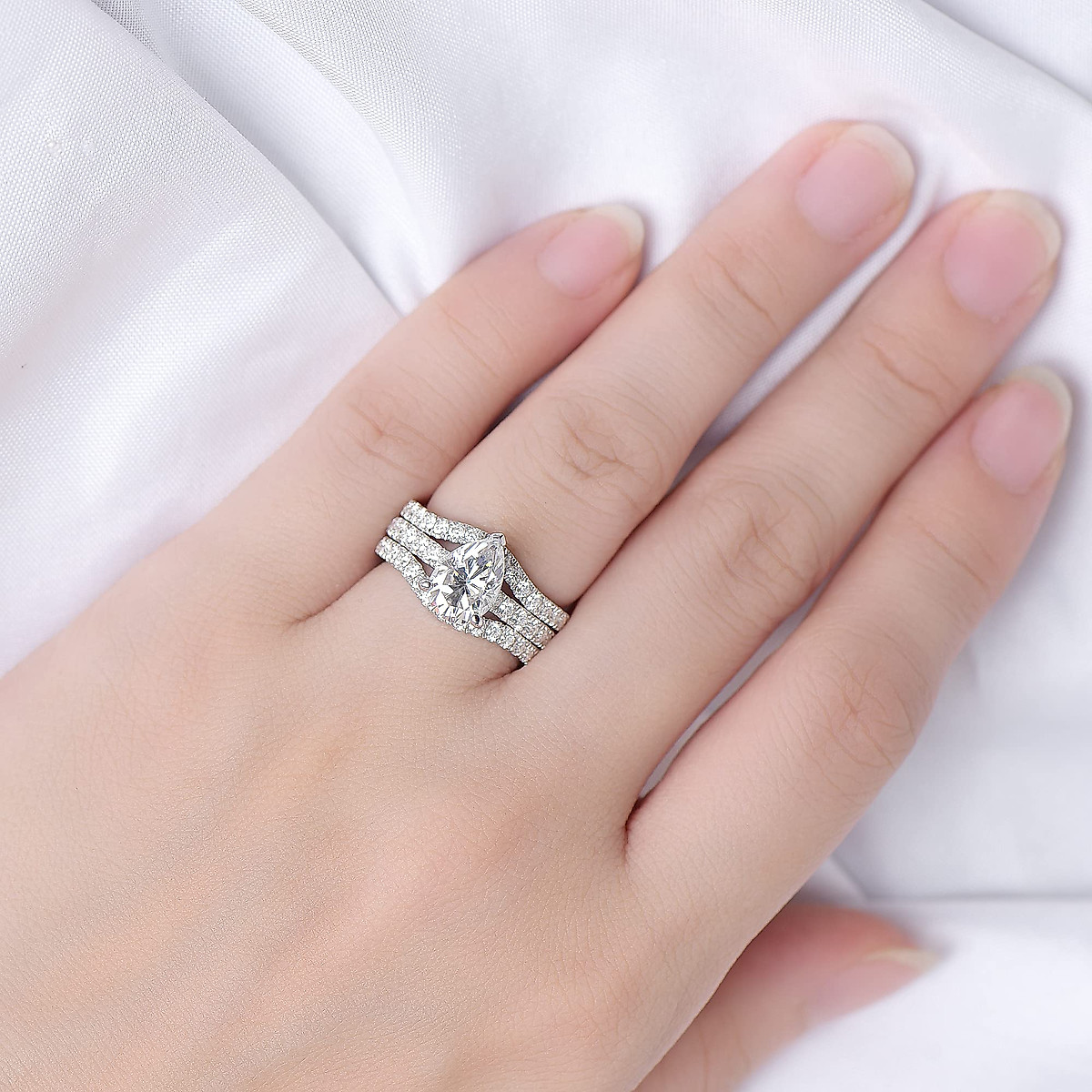 DovEggs Moissanite Enhancer Rings,Moissanite Wedding Band,0.85CTW GHI Moissanite Lab Created Diamond Half Eternity Curved Ring 14K Gold QUALITY Silver Engagement Anniversary Ring for Women (8)