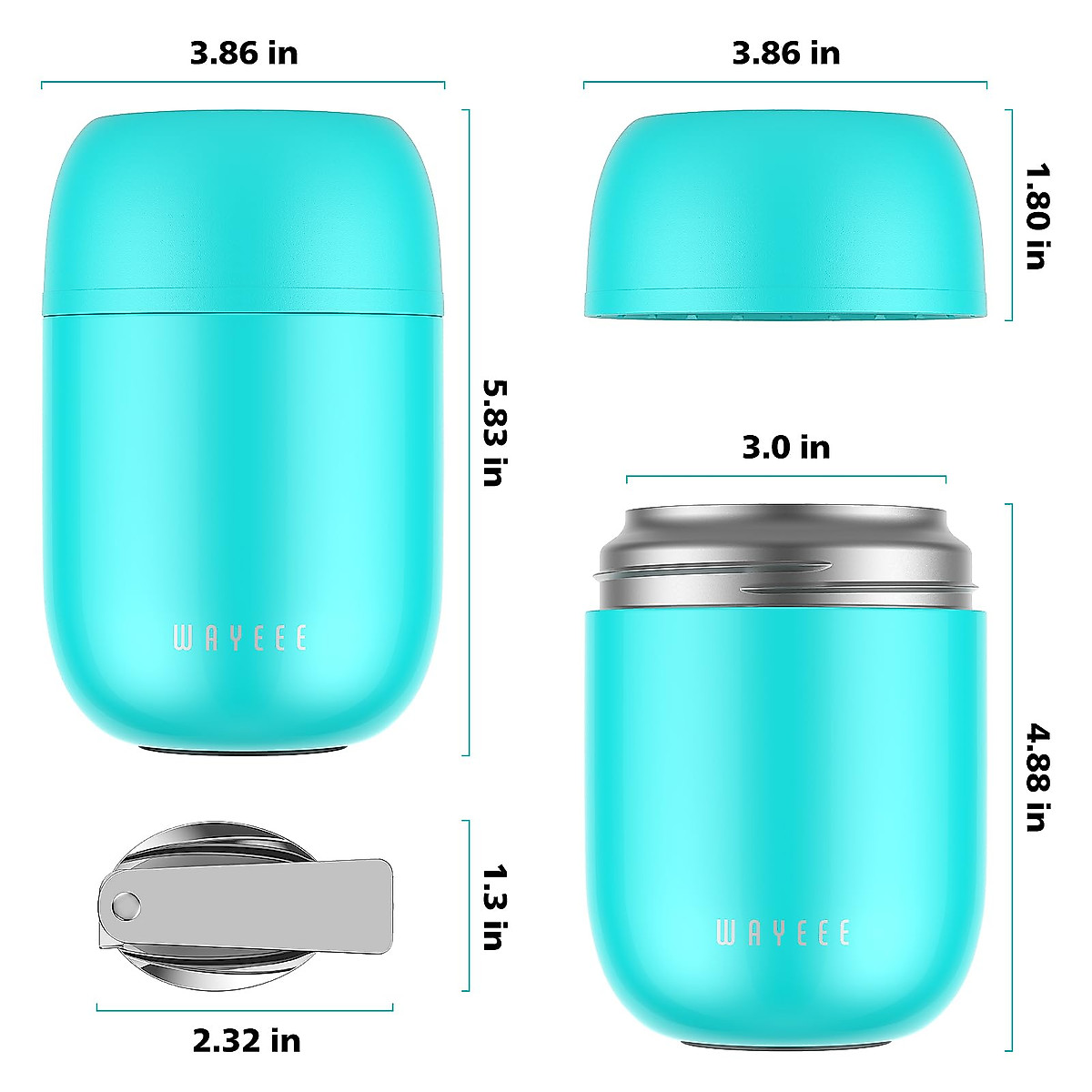 Insulated Food Jar WayEee Vacuum Bento Box Lunch Containers 16 oz for Kids Adults, Stainless Steel Leak Proof Wide Mouth Food Soup Thermos with Spoon Keeps Food Hot Cold for School Travel Picnic -Blue