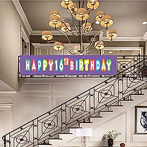 Purple Happy 16th Birthday Banner, 16th Birthday Party Sign, 16 Bday Party Supplies Decorations