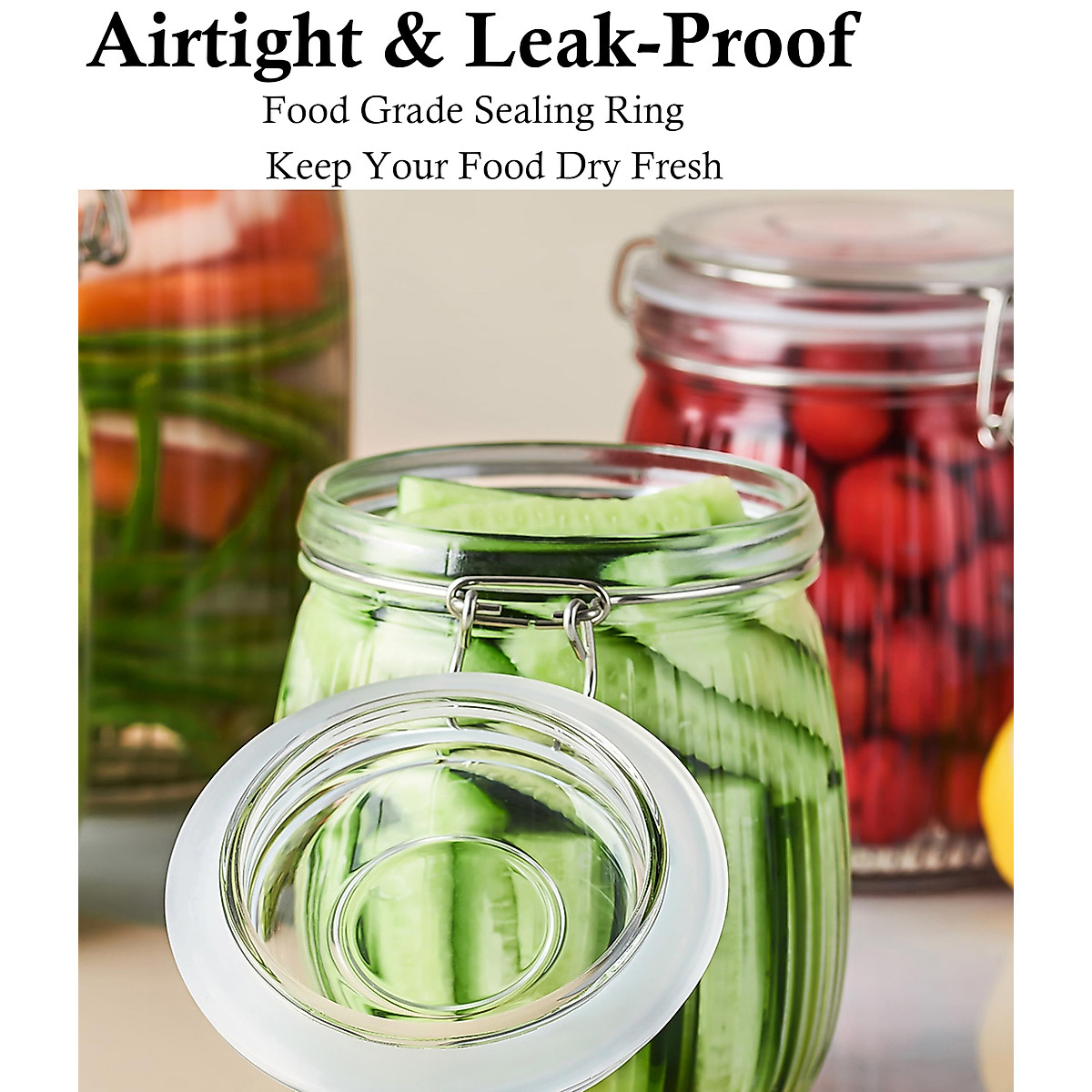 GMCOZY Glass Jar With Airtight Lid 16 Oz-6set Thicken Sealed Food Storage Canister Wide Mouth Mason Storage Jars For Kitchen Pantry Coffee Beans Nuts Baking Goods Tea Spice Cereal Fruits