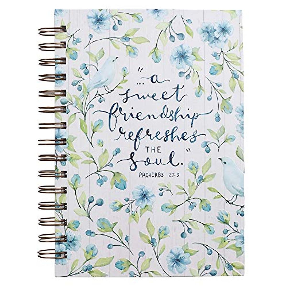 Christian Art Gifts Journal w/Scripture Blue Floral Sweet Friendship 192 Ruled Pages, Large Hardcover Notebook, Wire Bound
