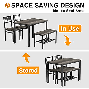 Teraves Dining Table Set for 4/Computer Desk,Kitchen Table with 2 Chairs and a Bench,Table and Chairs Dining Set 4 Picce Set for Dining Room (Black Oak+Black Frame,120CM)