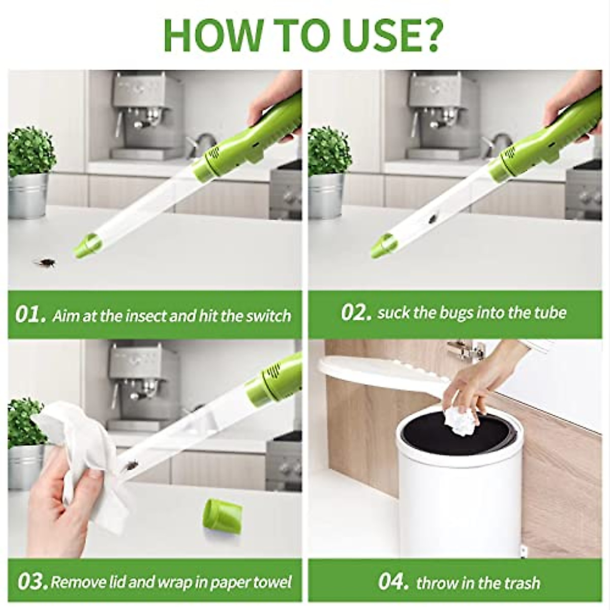 TAISHAN Handheld Vacuum Bug Insect Traps Spider Catcher Eco-Friendly Catch with LED Flashlight Catcher with USB Recharger Household Catch Insect Sucking Electronic Catcher,Pest,Beetle Roach