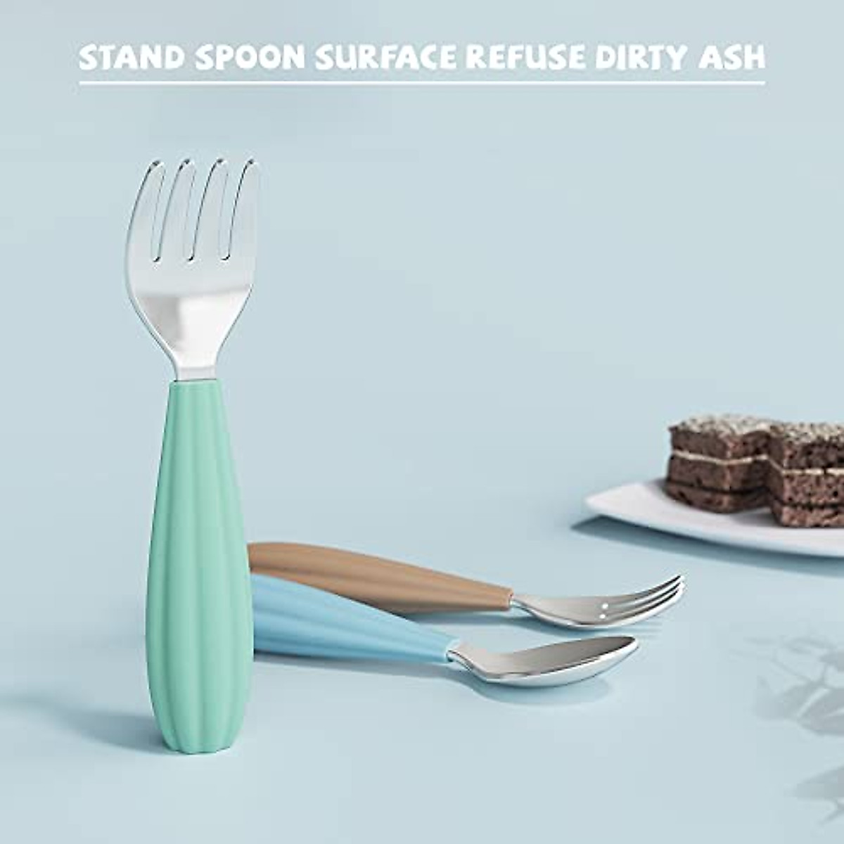 Hippywell Toddler Utensils, Toddler Forks and Spoons Set, Kids Silverware Set with Silicone Anti-Choke Handle, Self-Feeding Toddler Utensils, Children Safe Flatware, Natural/Green/Blue