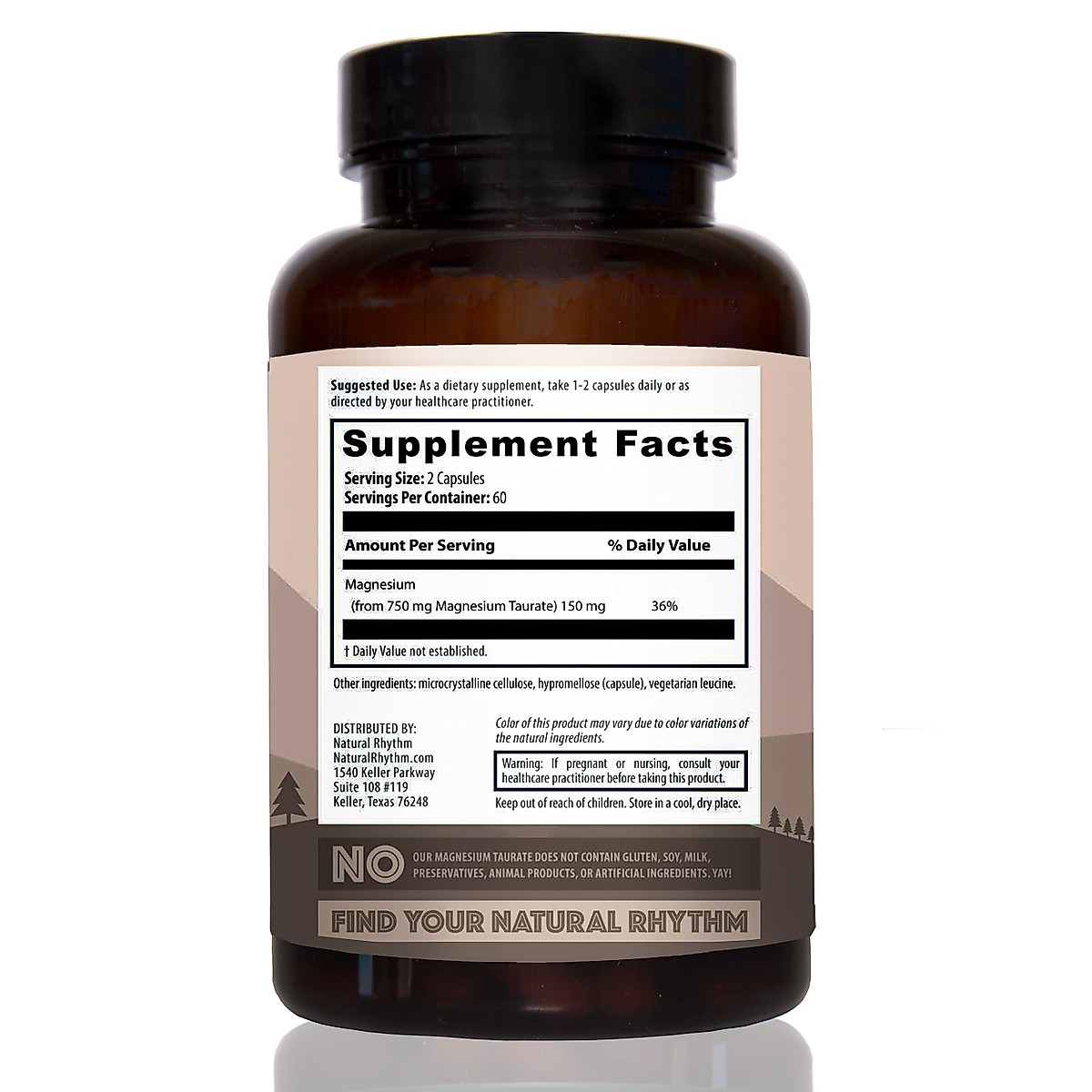 Natural Rhythm Magnesium Taurate, High Absorption Taurate, 750mg (150mg of Elemental Magnesium) 120 Capsules